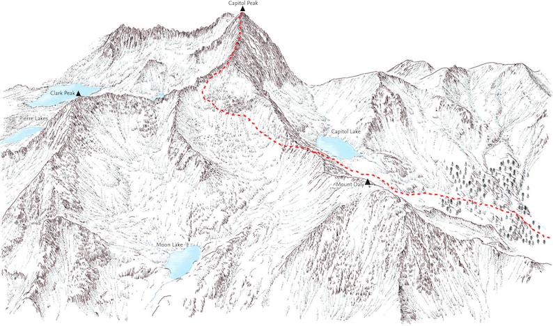 Capitol Peak Showing the Northeast Ridge Route and the Knife Edge ...