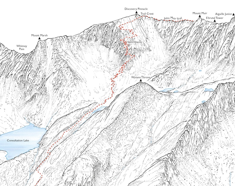 Mount Whitney East Face From Trail Crest to Iceberg Col. Line - Etsy