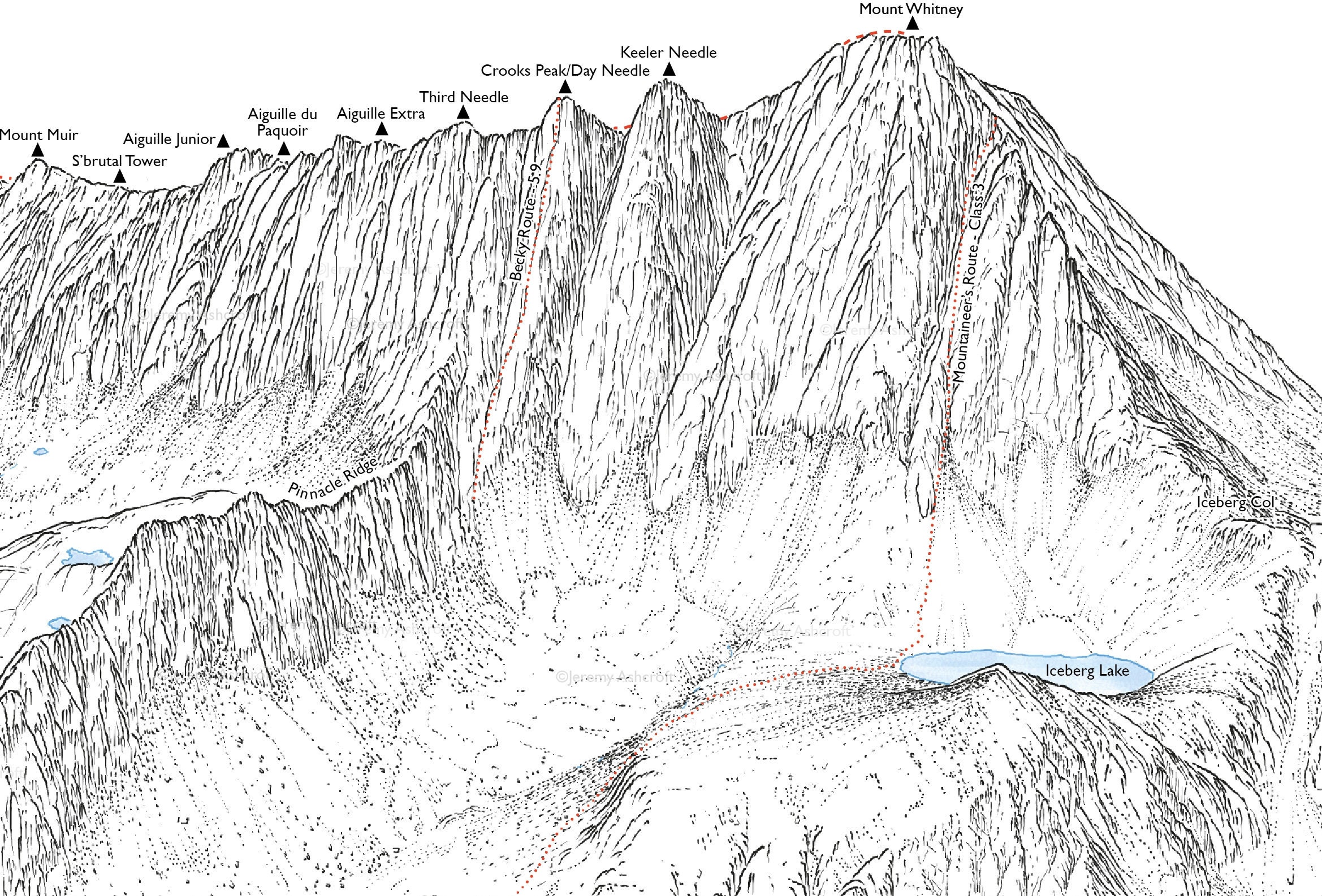 Mount Whitney East Face From Trail Crest to Iceberg Col. Line - Etsy
