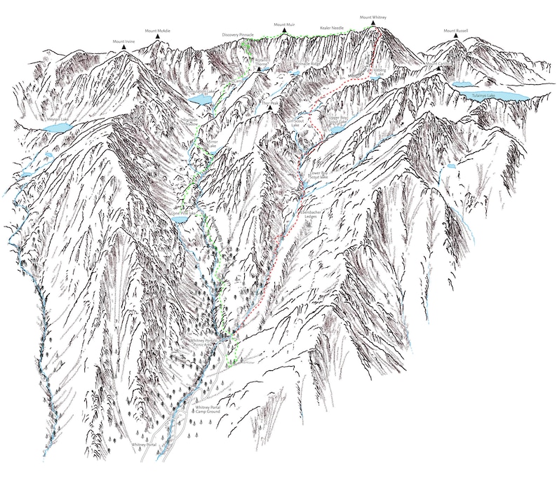 Mount Whitney, California. Line Illustraion Detailing the Mount Whitney ...