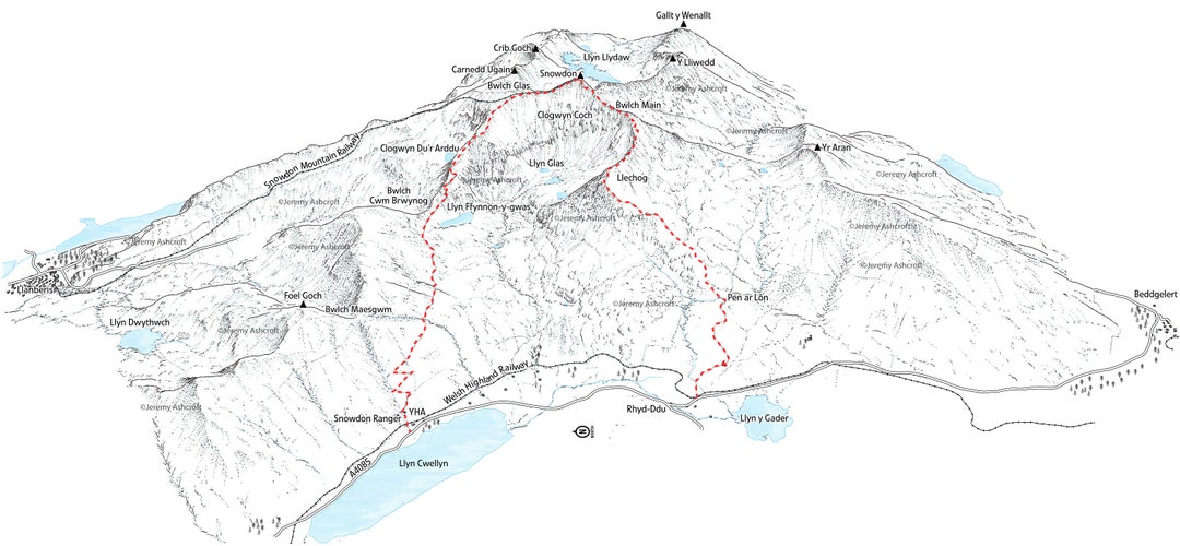 Snowdon via the Rhyd-ddu Path and the Snowdon Ranger Path. Highly ...