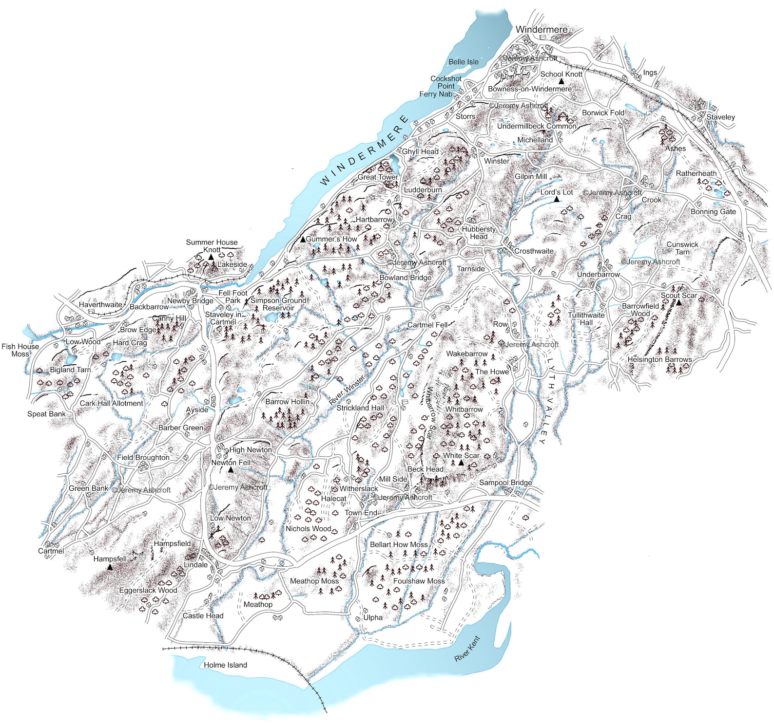 Windermere. Line Illustration Showing the All the Fells - Etsy