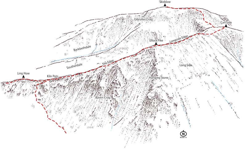 Skiddaw, Line Illustration Showing the Route Along Longside Edge. - Etsy UK