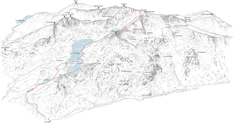 Snowdon Miners' Track. Line Illustration Detailing the - Etsy