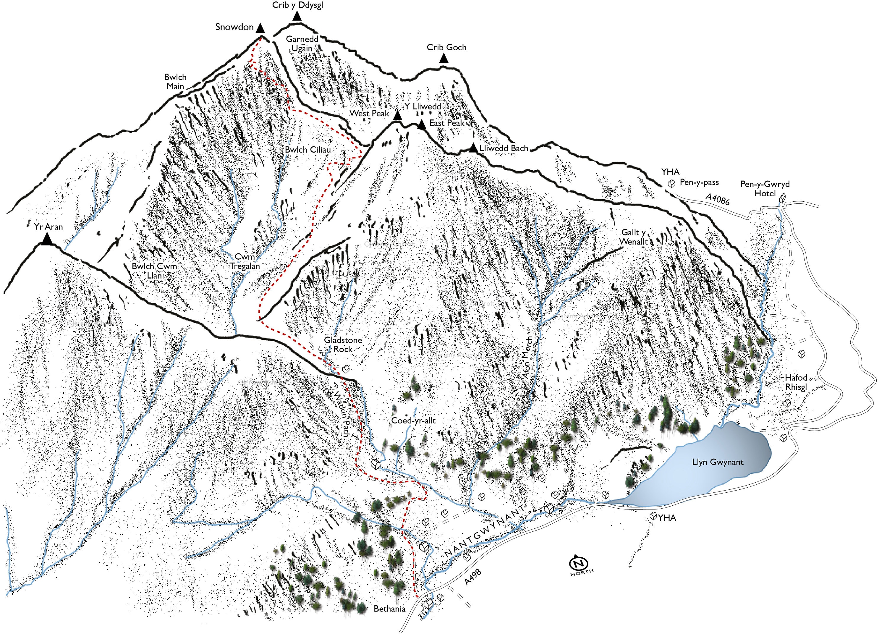 Snowdon via the Watkin Path. Highly Detailed Line Illustration. - Etsy UK