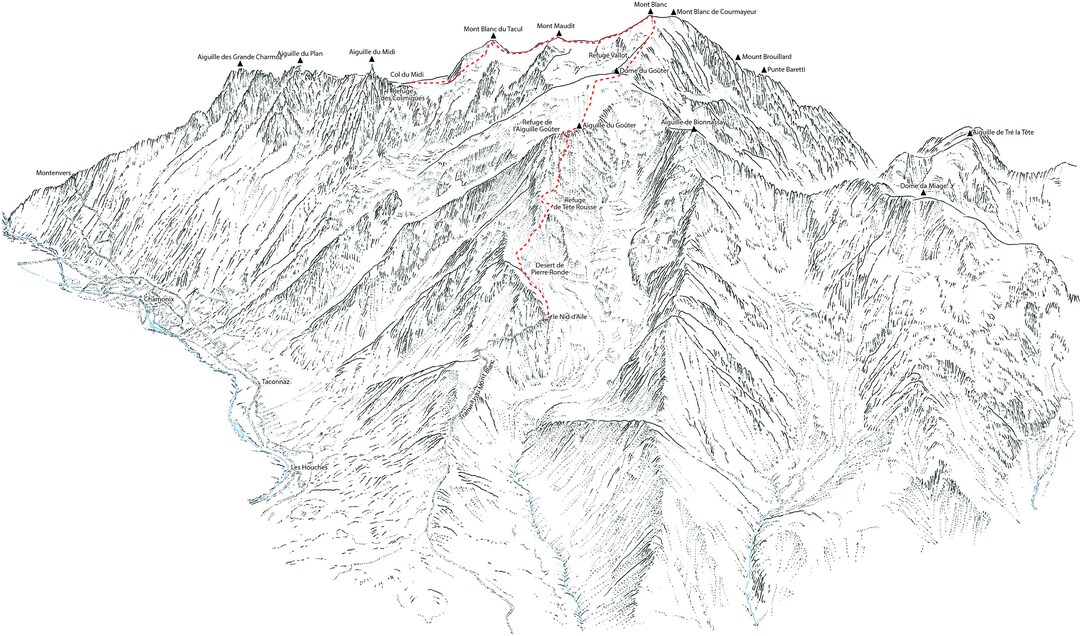 Mont Blanc, Chamonix. Line Illustration Showing the Standard Chamonix ...