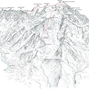 Mont Blanc, Chamonix. Line Illustration Showing the Standard Chamonix ... Mont Blanc, Chamonix. Line Illustration Showing the Standard Chamonix ...