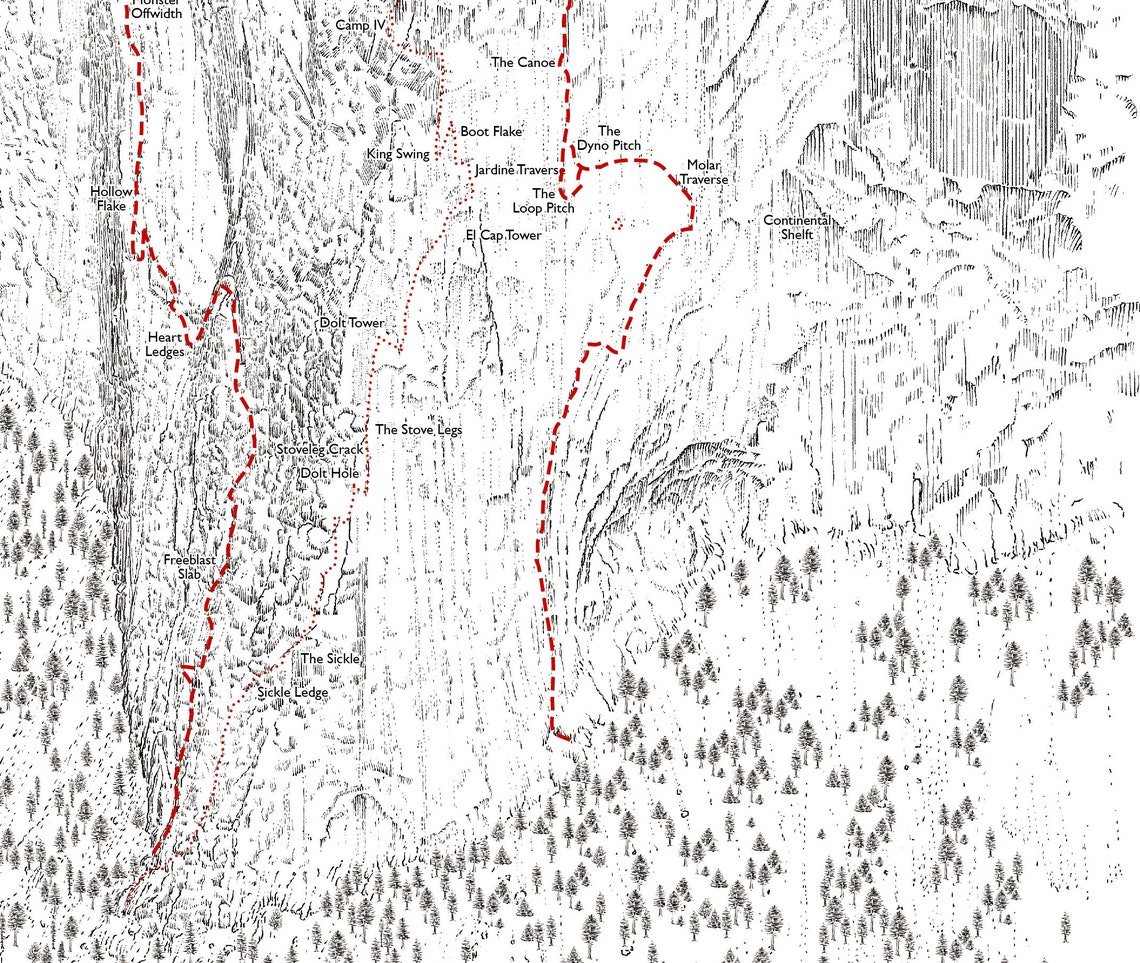 El Capitan Topo Illustration Detailing Freerider free Solo - Etsy