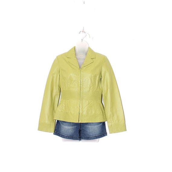 Vintage Early 2000s Lime Green Leather Jacket – Fitte… - Gem