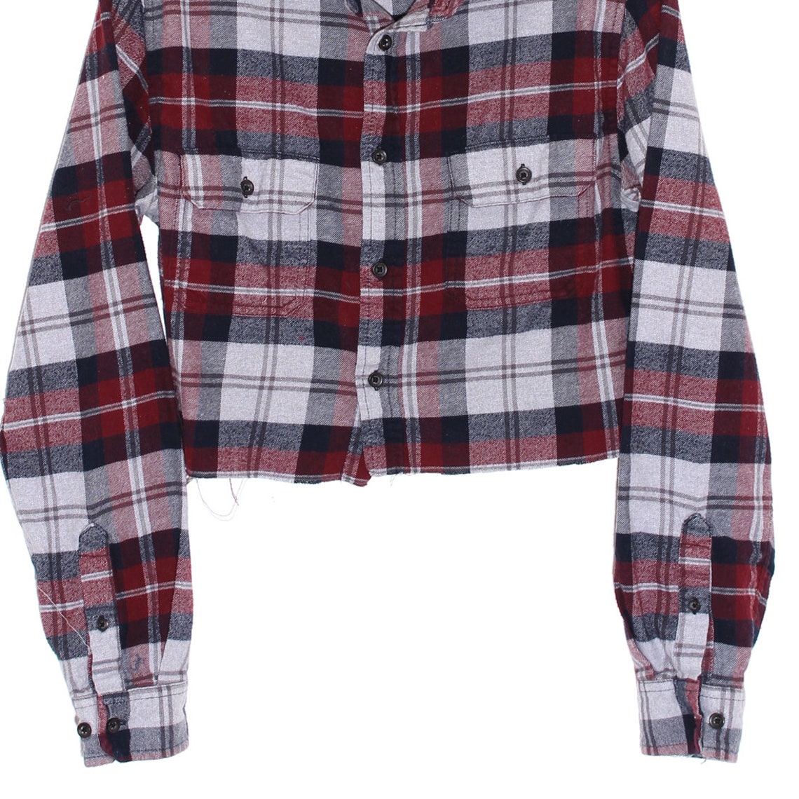 90s FLANNEL CROP TOP Cropped Plaid Shirt Button up Long Sleeve - Etsy