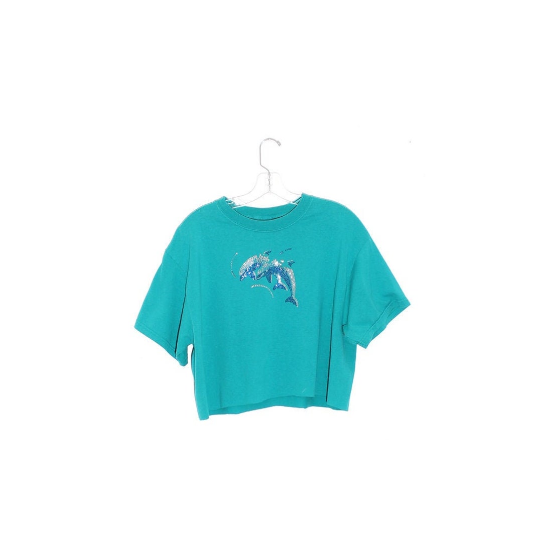 Vintage DOLPHIN crop top SPARKLE bedazzled RHINESTONE studded - Etsy France