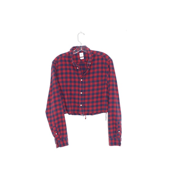 90s FLANNEL CROP TOP Cropped Plaid Shirt Red Navy Blue Checkered Long Sleeve Skater Y2k Buffalo Plaid Grunge Clothing Etsy