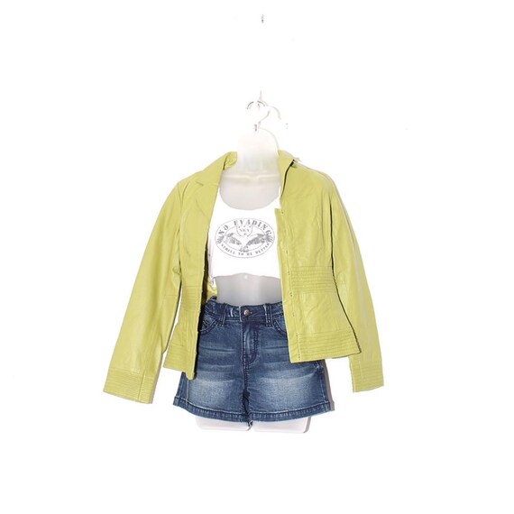 Vintage Early 2000s Lime Green Leather Jacket – Fitte… - Gem
