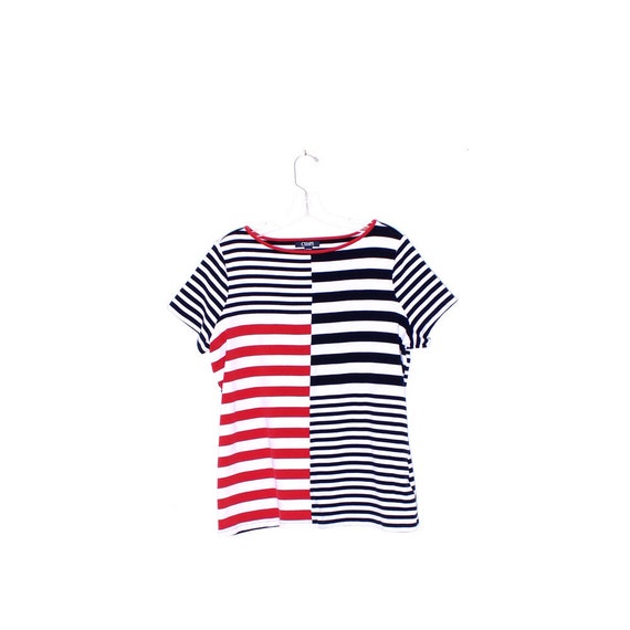 Rare CHAPS Tshirt SPLIT Cut and Sew Stripes Mixed Pattern | Etsy