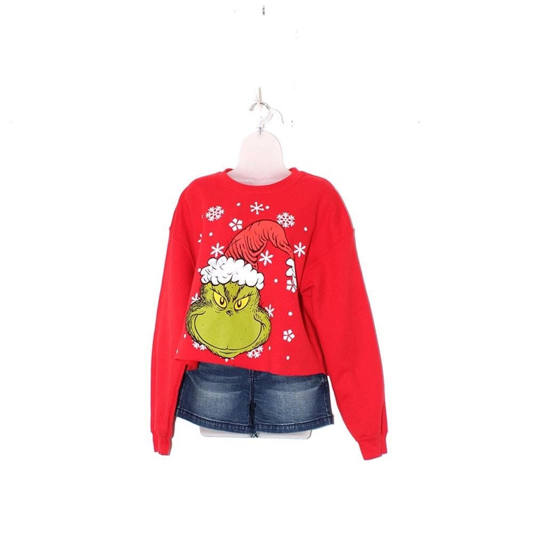 Cropped CHRISTMAS SWEATSHIRT Red Winter Christmas Grinch Crop Top ...