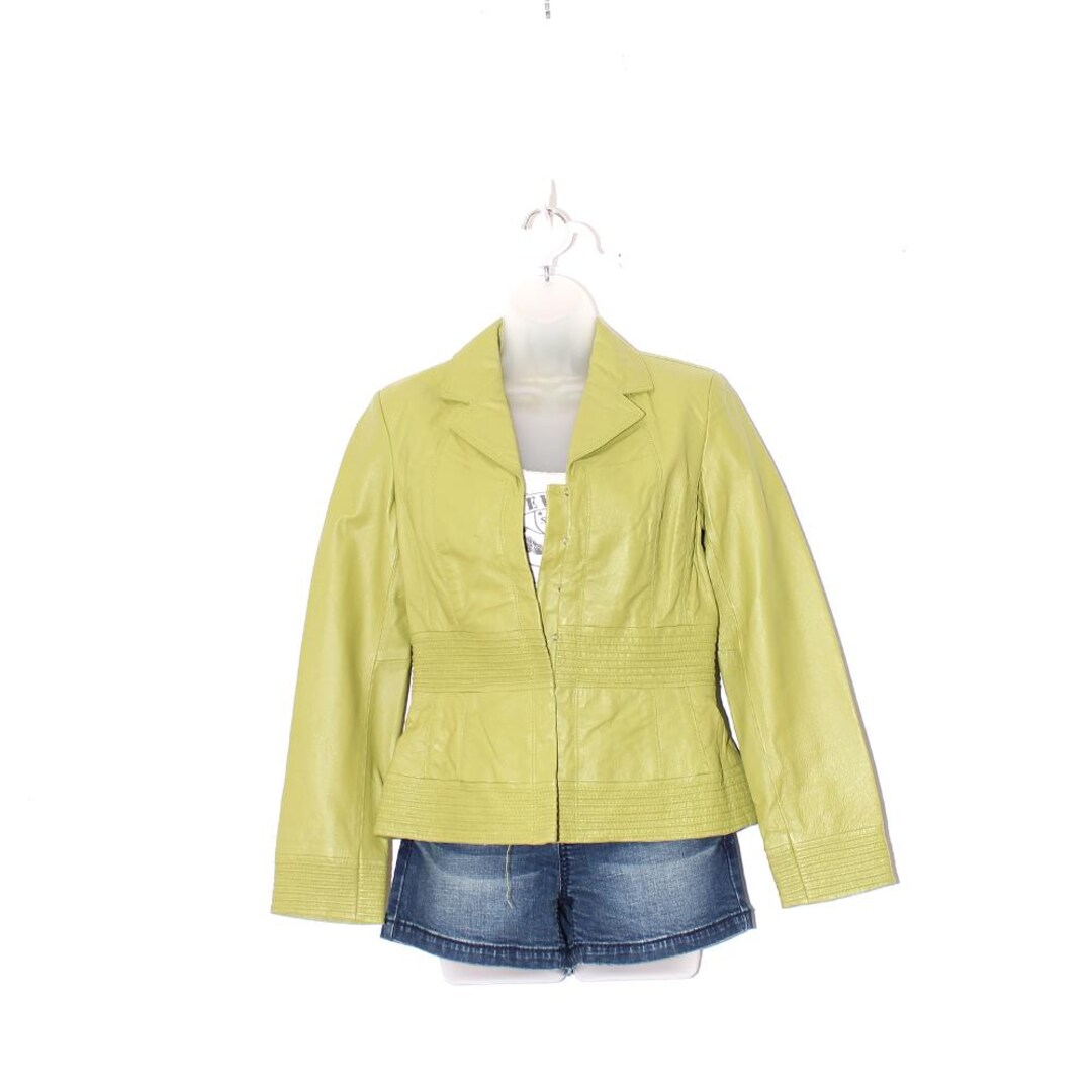 Vintage Early 2000s Lime Green Leather Jacket – Fitted Waist Blazer ...