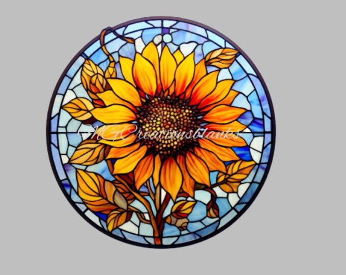 Sunflower Stained Glass Decal And Acrylic Blank For Badge Reel Acrylic Blank Decal Sunflower