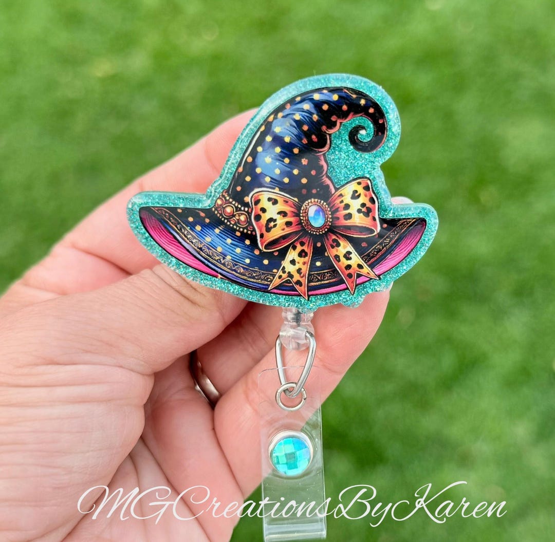 Witch Hat Badge Reel: Glitter Halloween ID Holder - Etsy