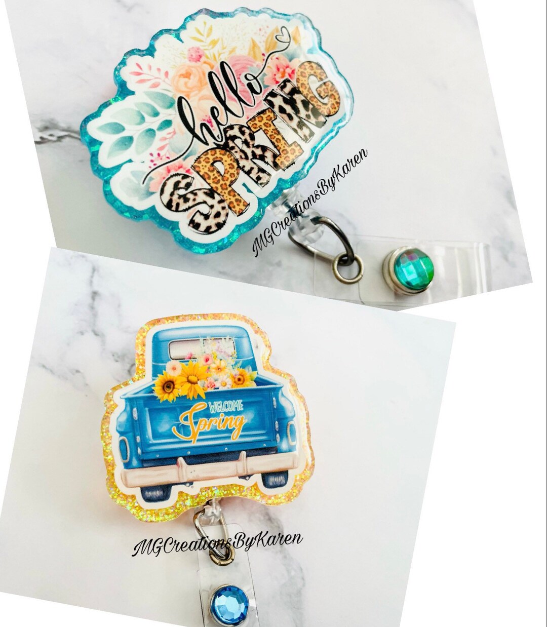 Hello Spring Badge Reel, Personalized Badge Reel, Welcome Spring Badge ...