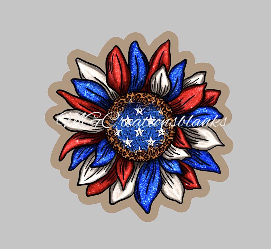 4th of July Sunflower Clear Acrylic Blanks for Badge Reels With ...