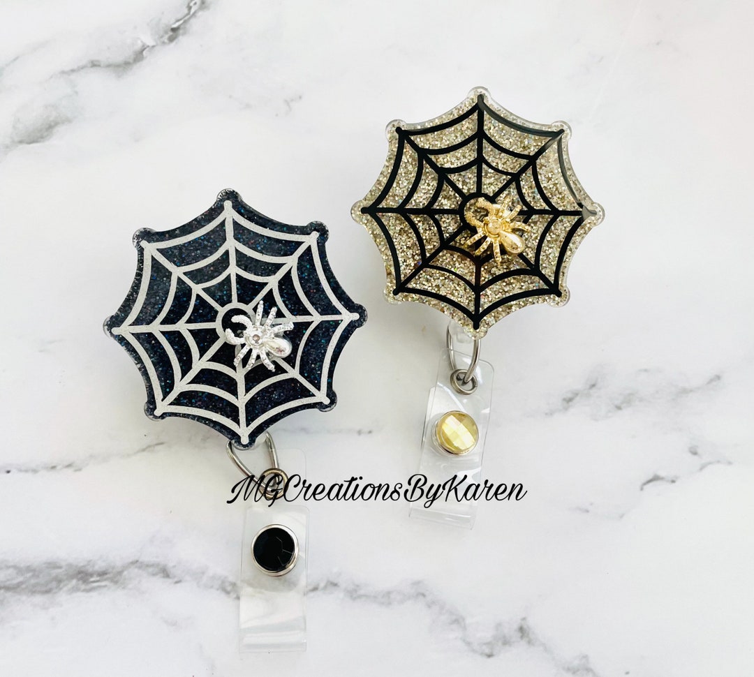 Spider Web Badge Reel, Spider Web ID Holder, Web Badge Clip, Halloween ...