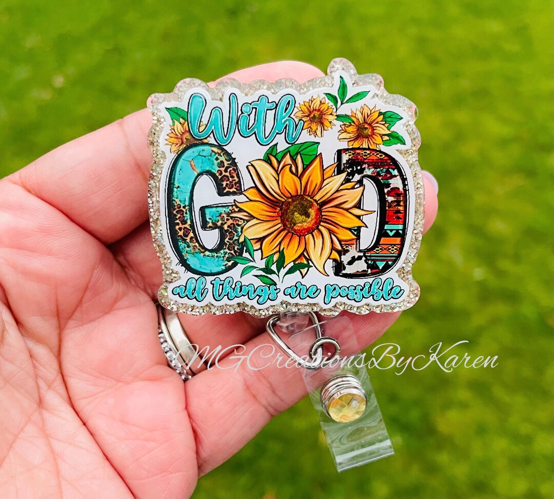 Glitter Religious Badge Reel: Sunflower God Blessed Badge Holder - Etsy