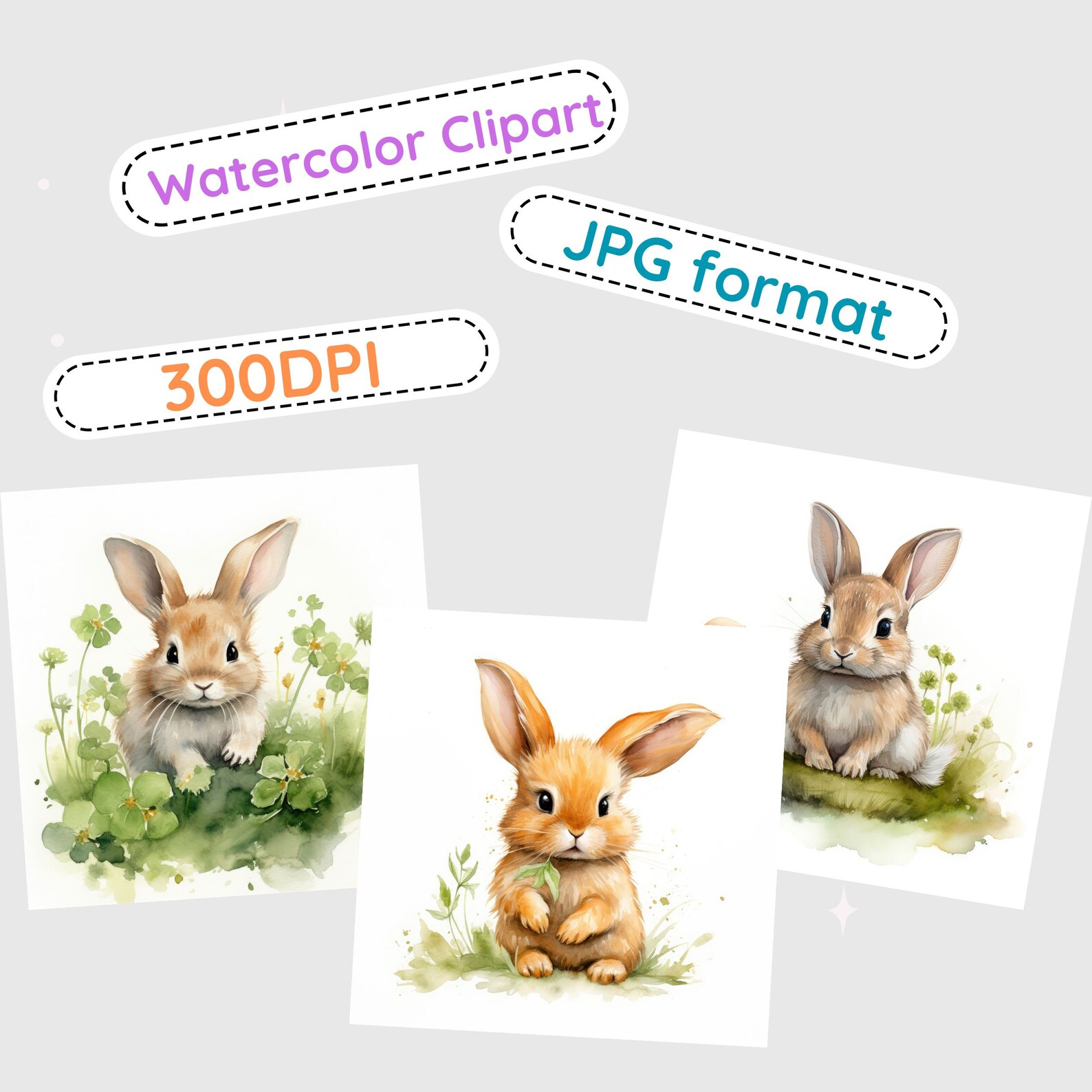 Cute Bunny Clipart, 12 High Quality Jpgs, Nursery Bunnies, Digital ...