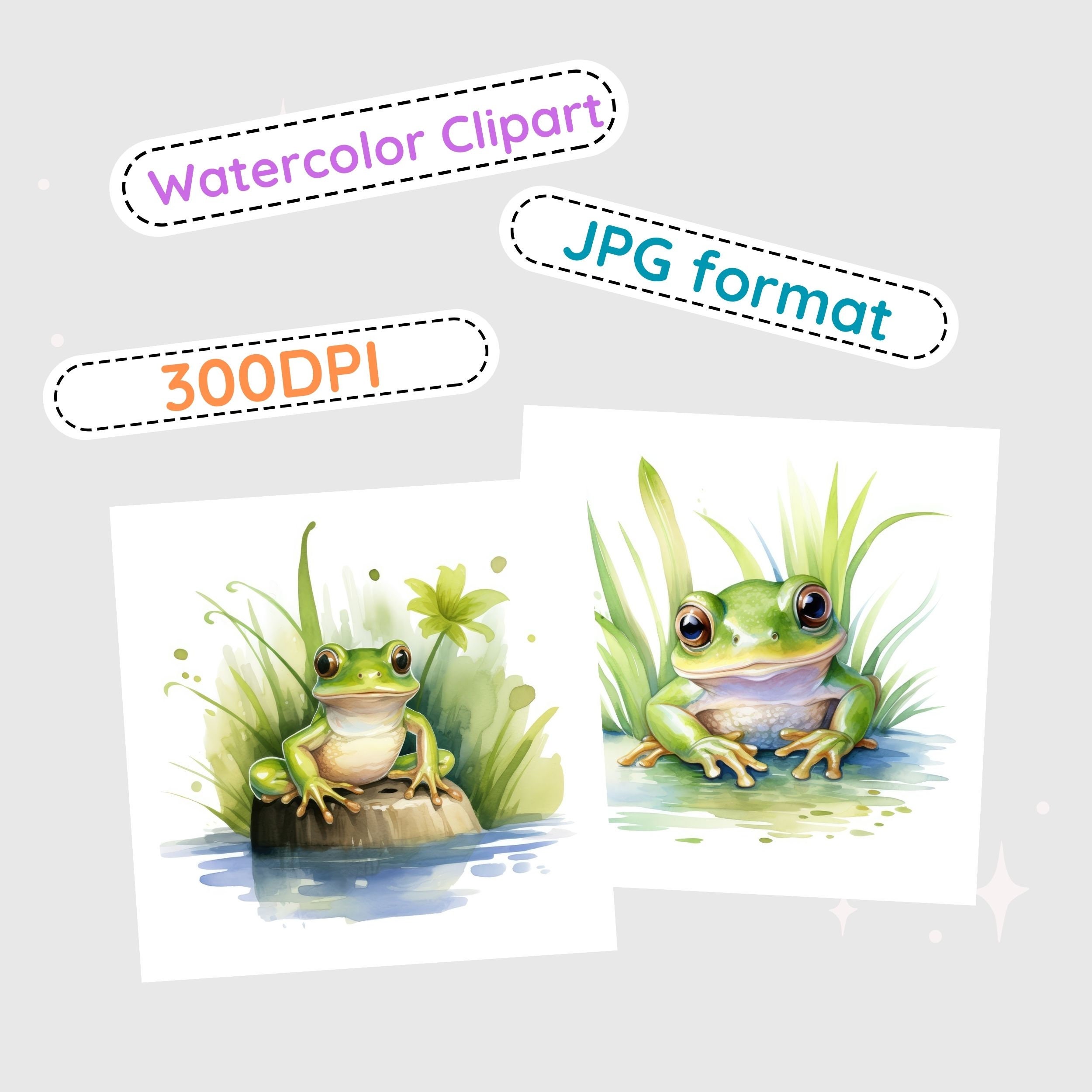 Cute Watercolor Frog Clipart, 10 High Quality Jpgs, Baby Shower Design ...