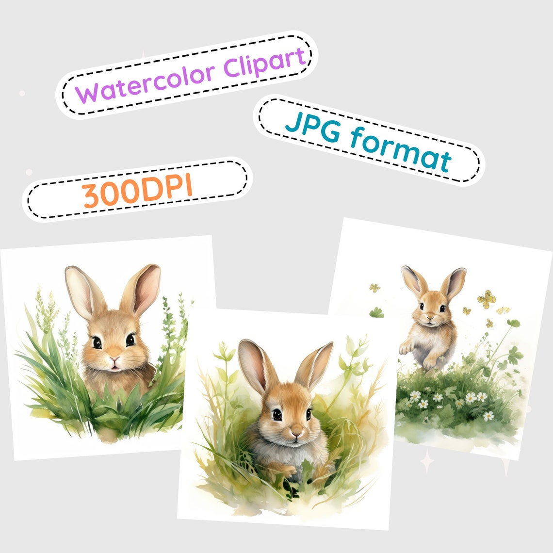 Cute Bunny Clipart, 12 High Quality Jpgs, Nursery Bunnies, Digital ...