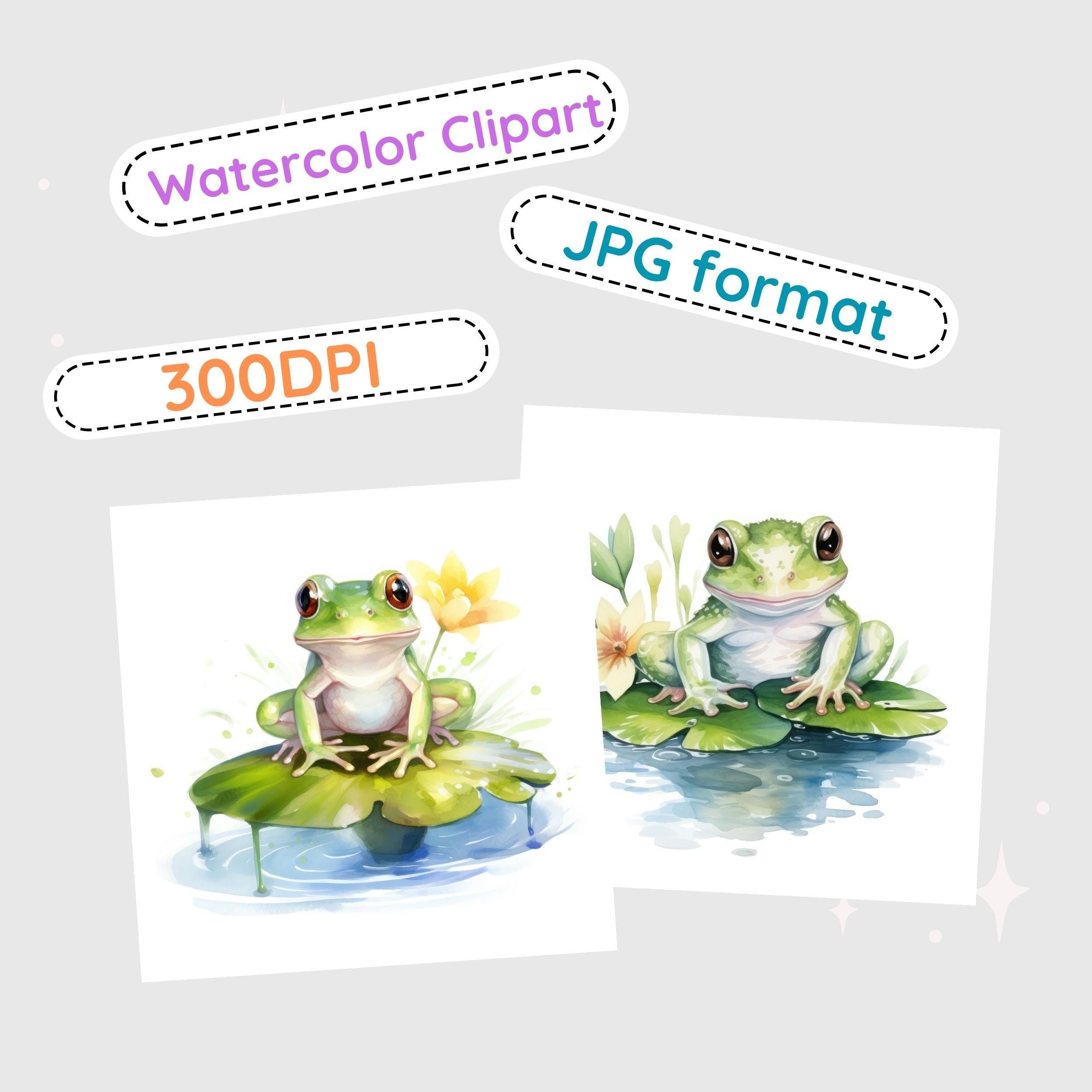 Cute Watercolor Frog Clipart, 10 High Quality Jpgs, Baby Shower Design ...