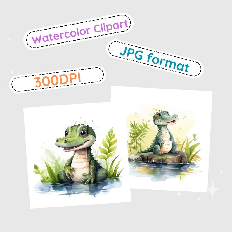 Cute Alligator Clipart, 10 High Quality Jpgs, Digital Crafting, Clipart ...