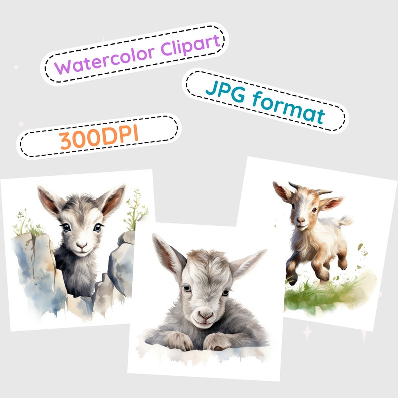 Cute Watercolor Goat Clipart, 12 High Quality Jpgs, Baby Goat Nursery ...