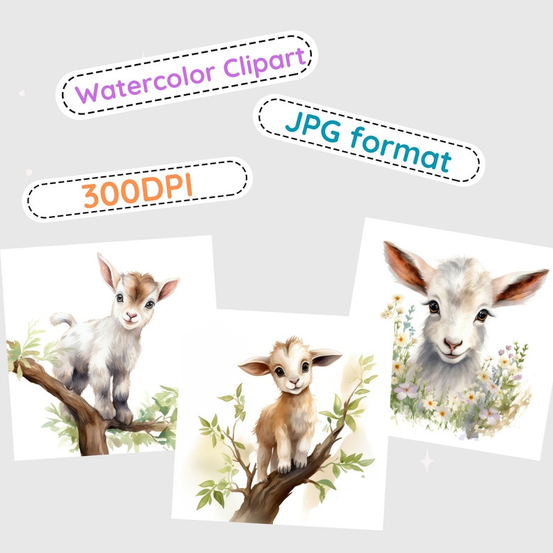 Cute Watercolor Goat Clipart, 12 High Quality Jpgs, Baby Goat Nursery ...