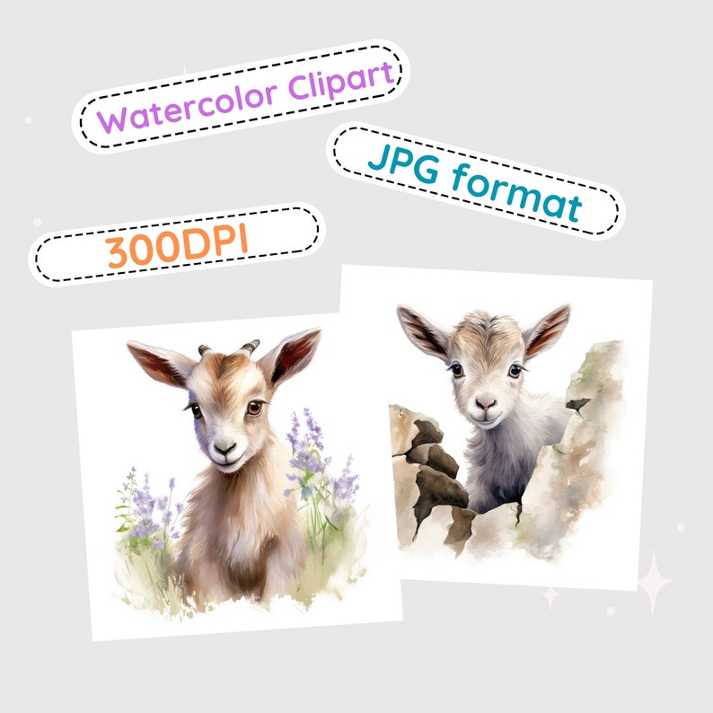 Cute Watercolor Goat Clipart, 12 High Quality Jpgs, Baby Goat Nursery ...