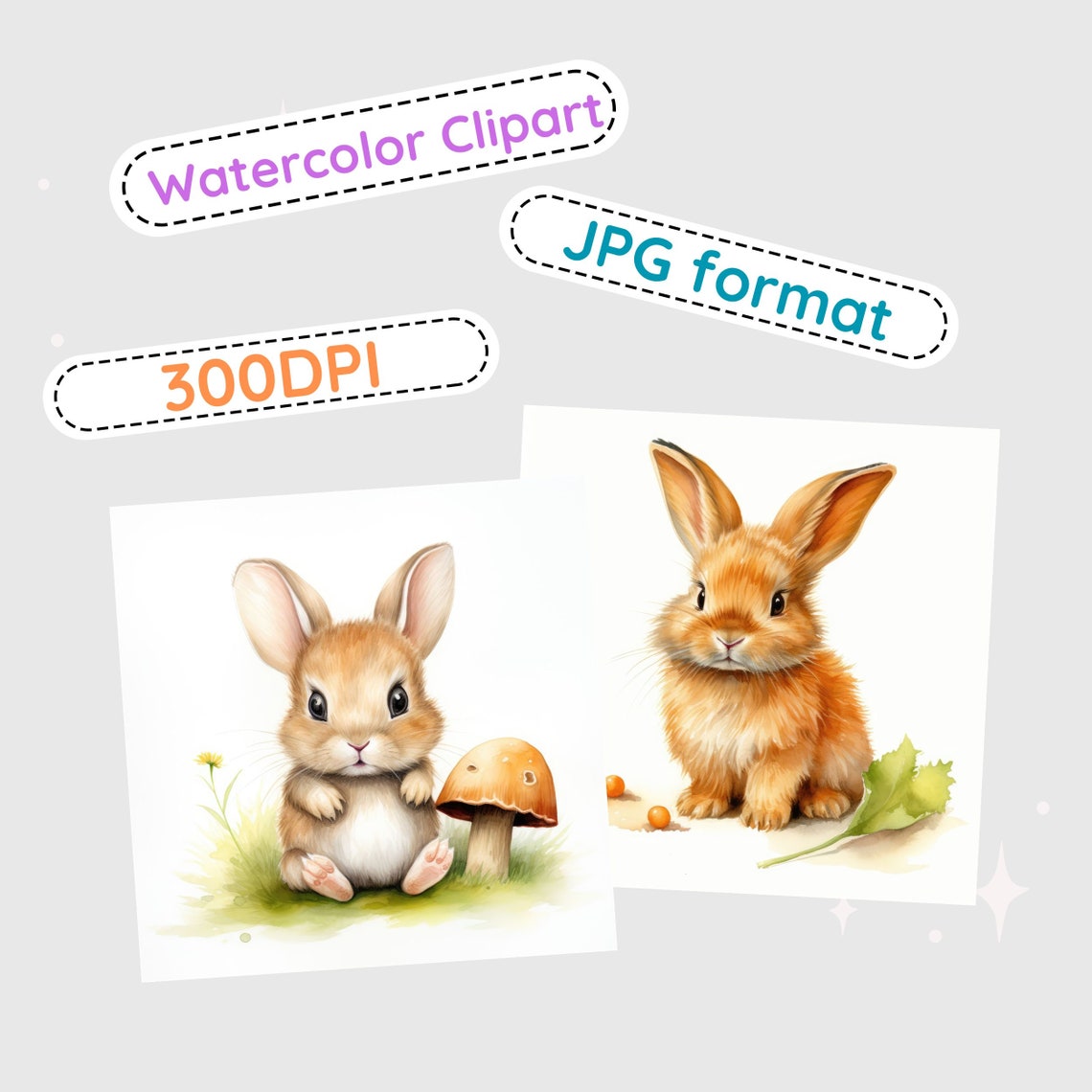 Cute Bunny Clipart, 12 High Quality Jpgs, Nursery Bunnies, Digital ...