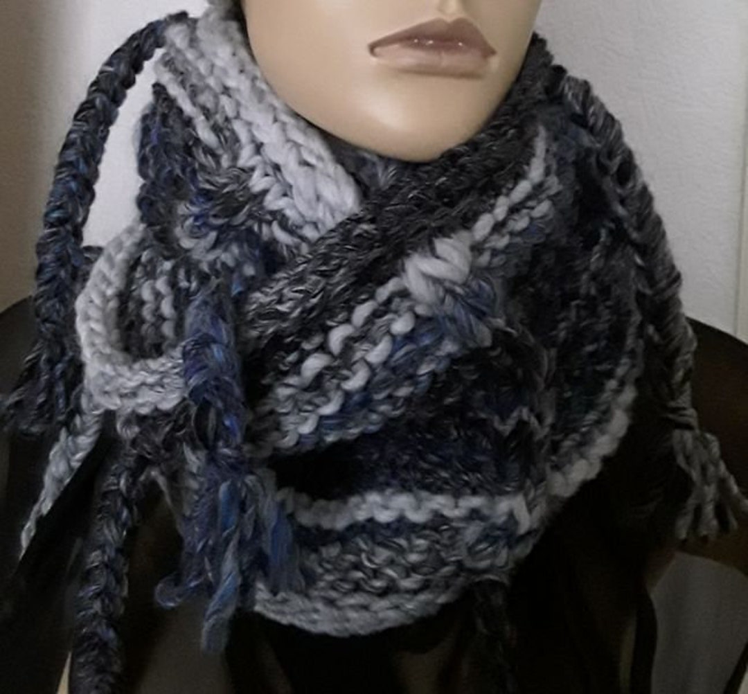 Tube Scarf / Loop / Scarf / Neck Scarf / Grey / Blue / Hand-knitted ...