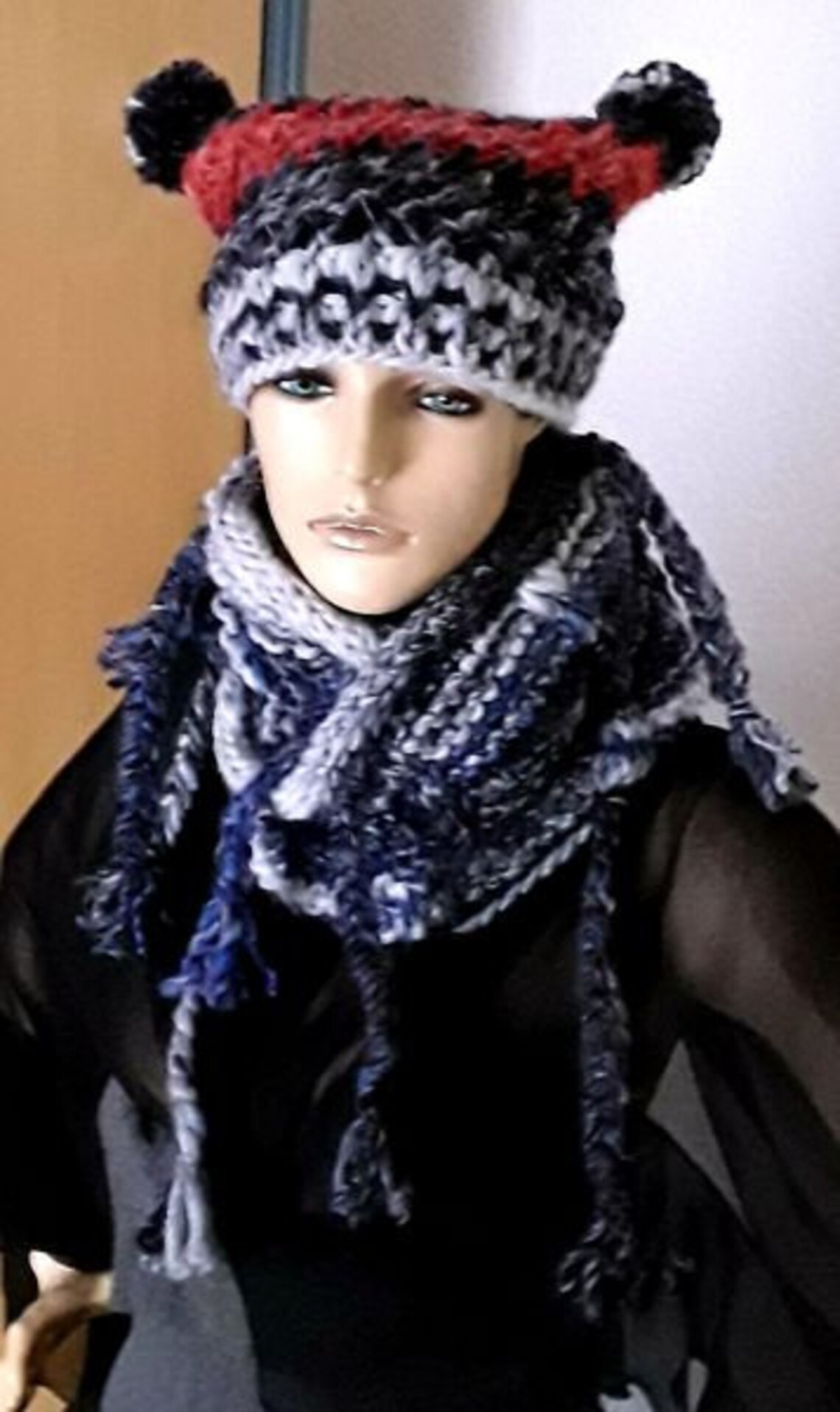 Tube Scarf / Loop / Scarf / Neck Scarf / Grey / Blue / Hand-knitted ...