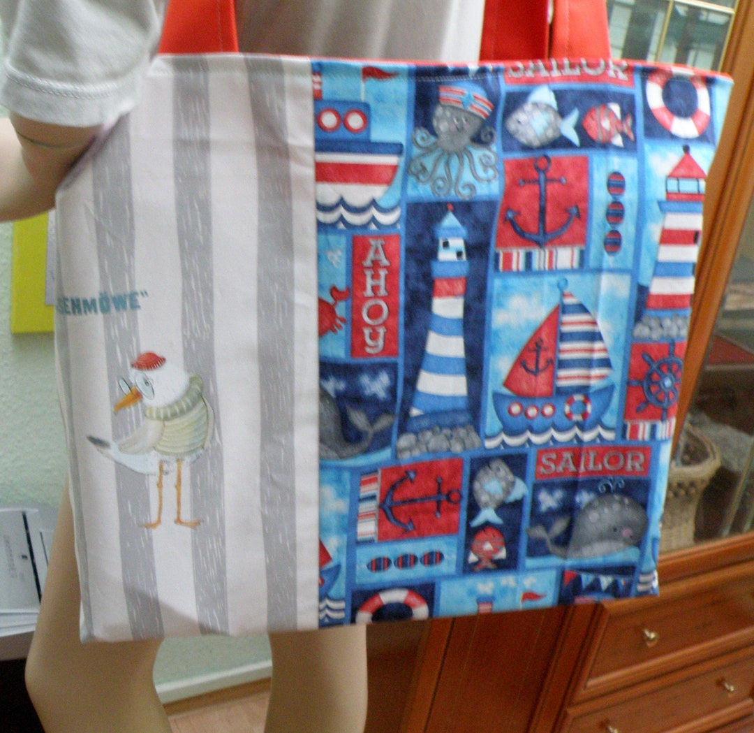 Shopper Bag / Bucked Bag / Beach Bag / Maritime / Canvas / Grey / White ...