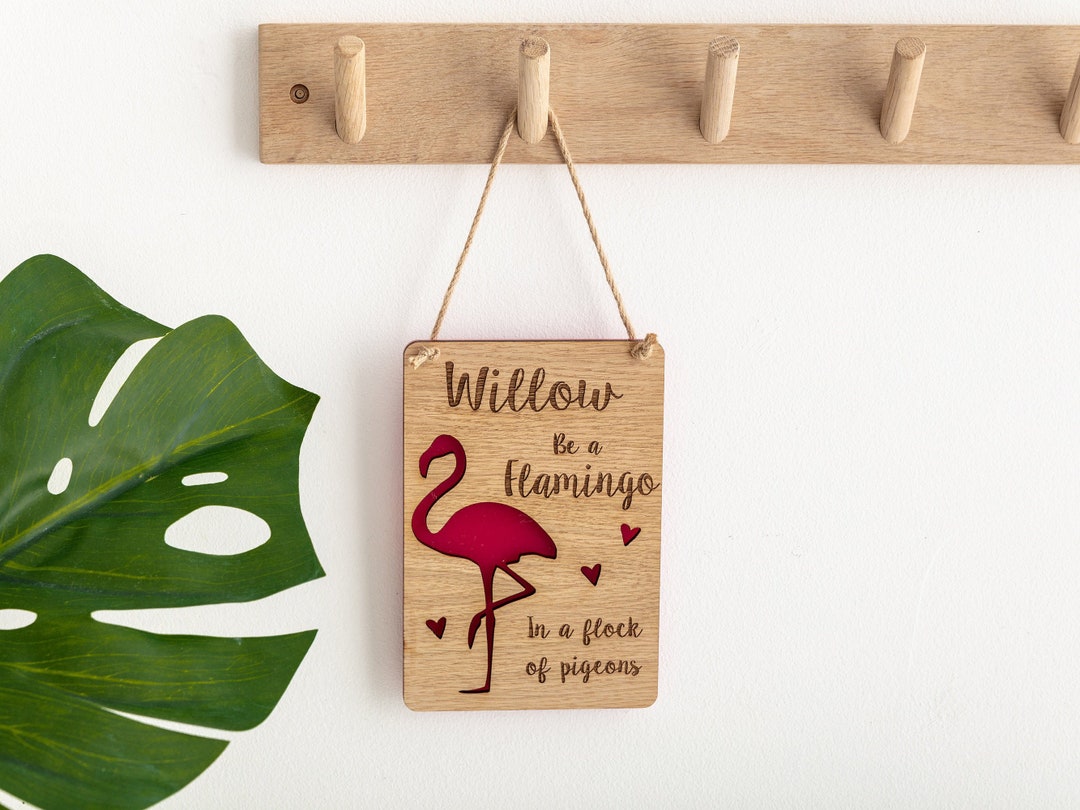 Pink Flamingo Wooden Name Sign Personalised Girls Room Sign Laser Cut ...