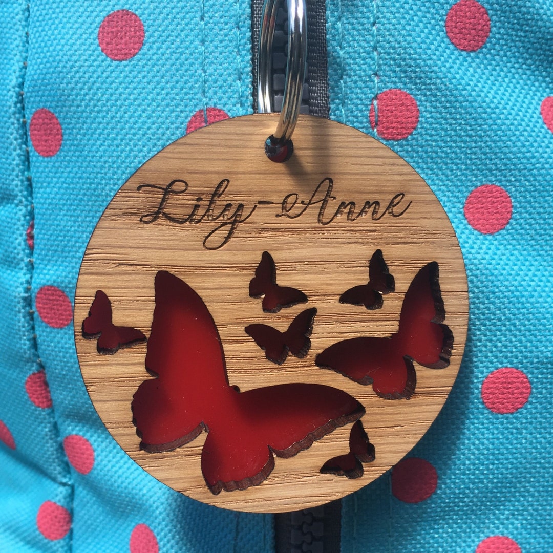 Personalised Butterfly Keyring Butterfly Bag Tag Engraved Name Tag Kids ...