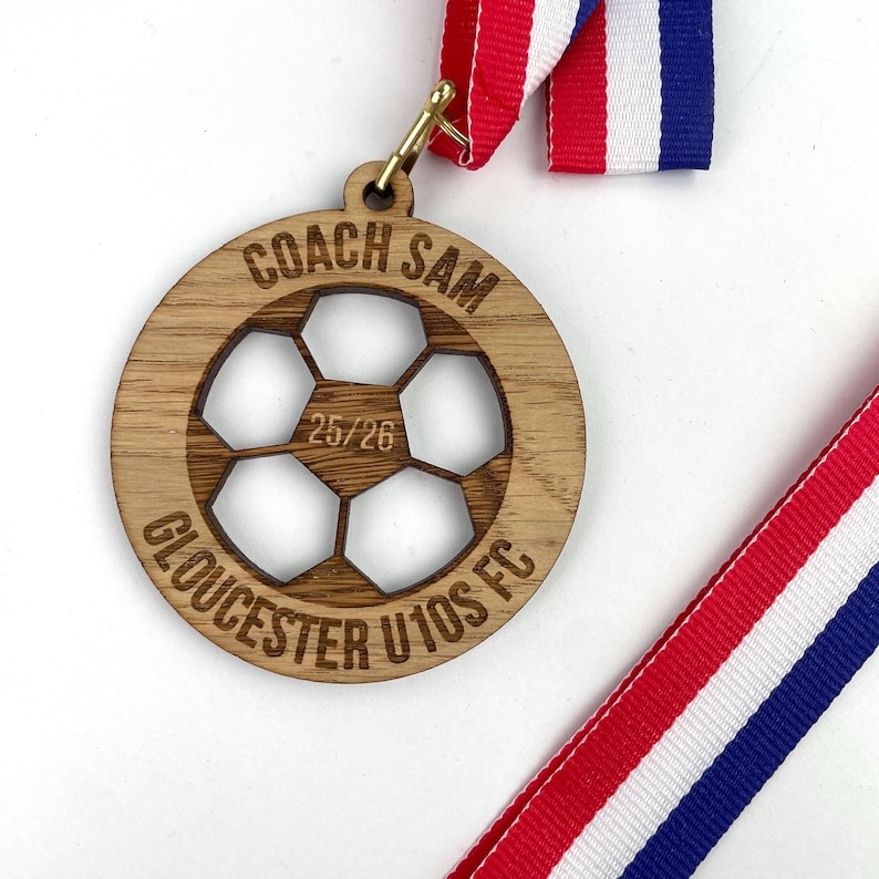 Custom Oak Football Medal, Personalised Wooden Award for Sports ...