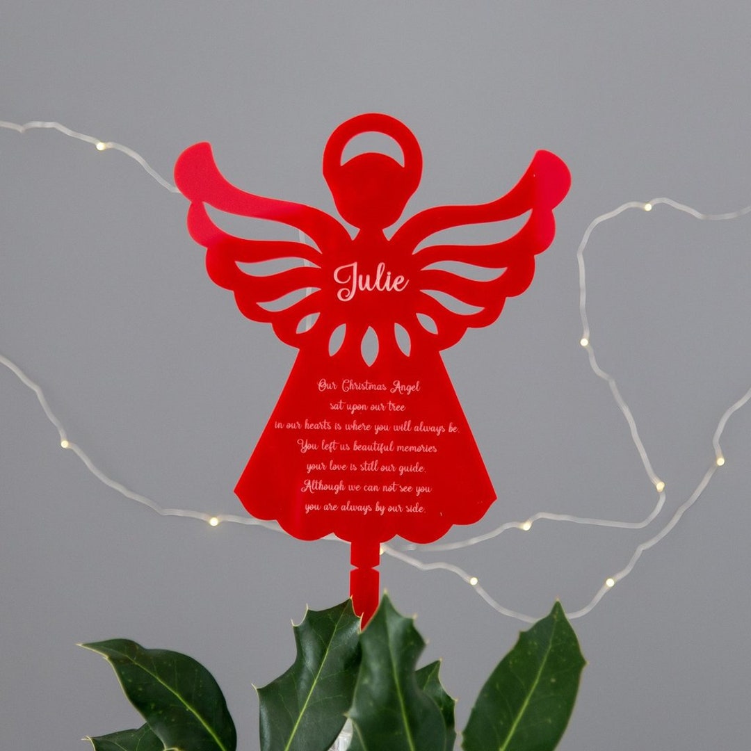 Personalised Red Angel Tree Topper Christmas Decoration Remembrance ...