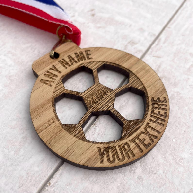 Custom Oak Football Medal, Personalised Wooden Award for Sports ...