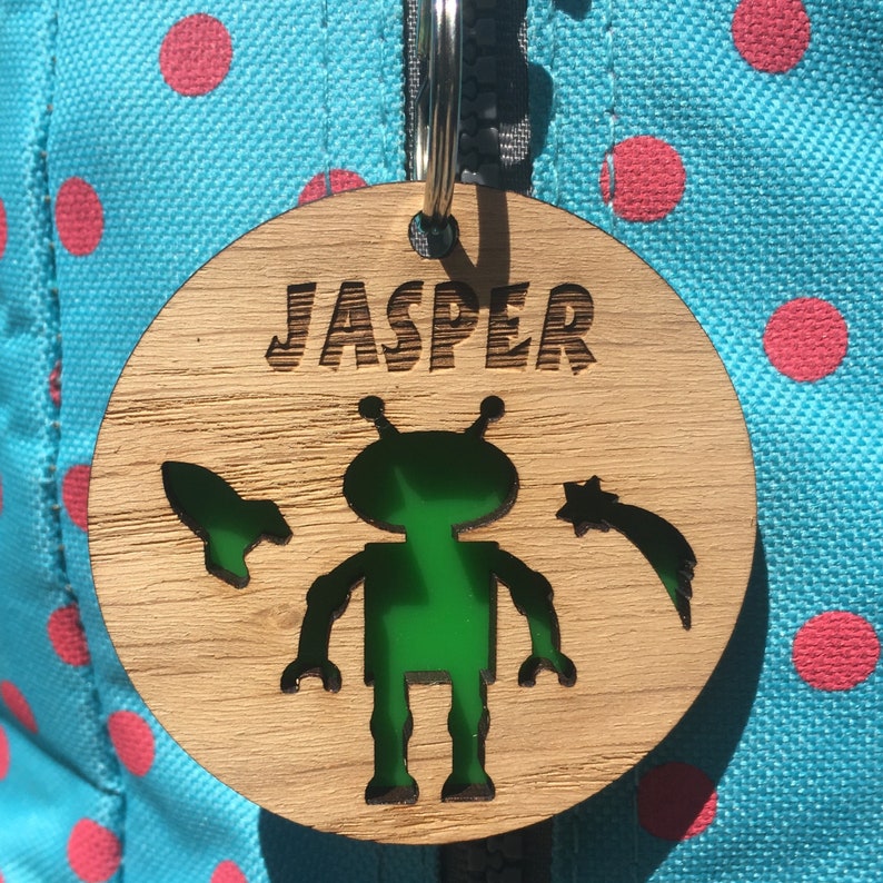 Robot Bag Tag Engraved Name Tag Kids Backpack Tag Kids Luggage - Etsy