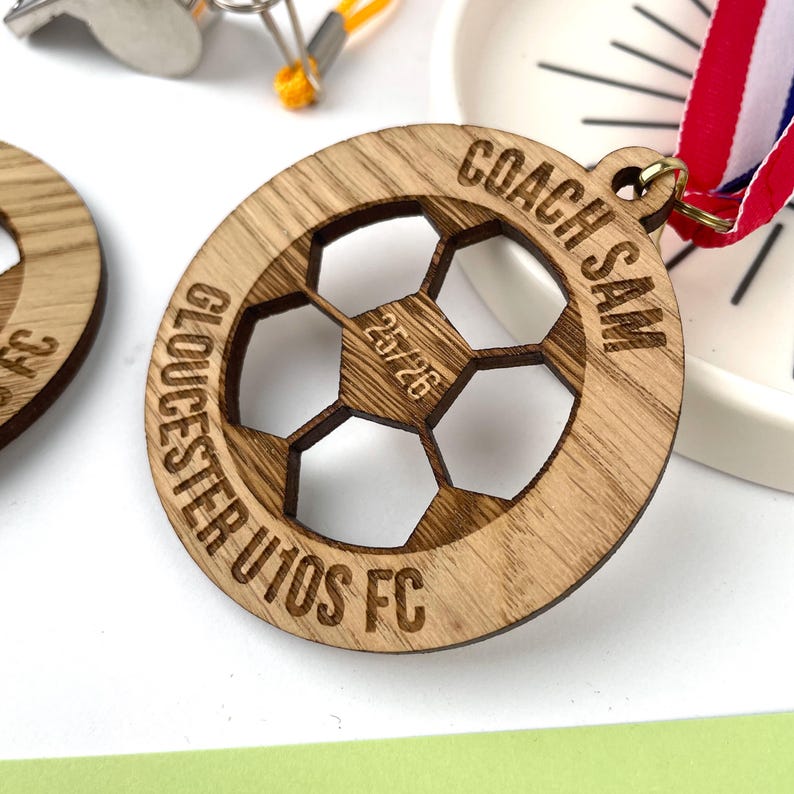 Custom Oak Football Medal, Personalised Wooden Award for Sports ...