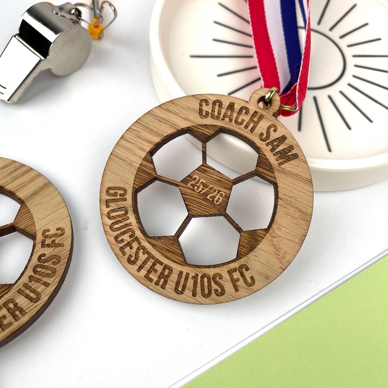 Custom Oak Football Medal, Personalised Wooden Award for Sports ...