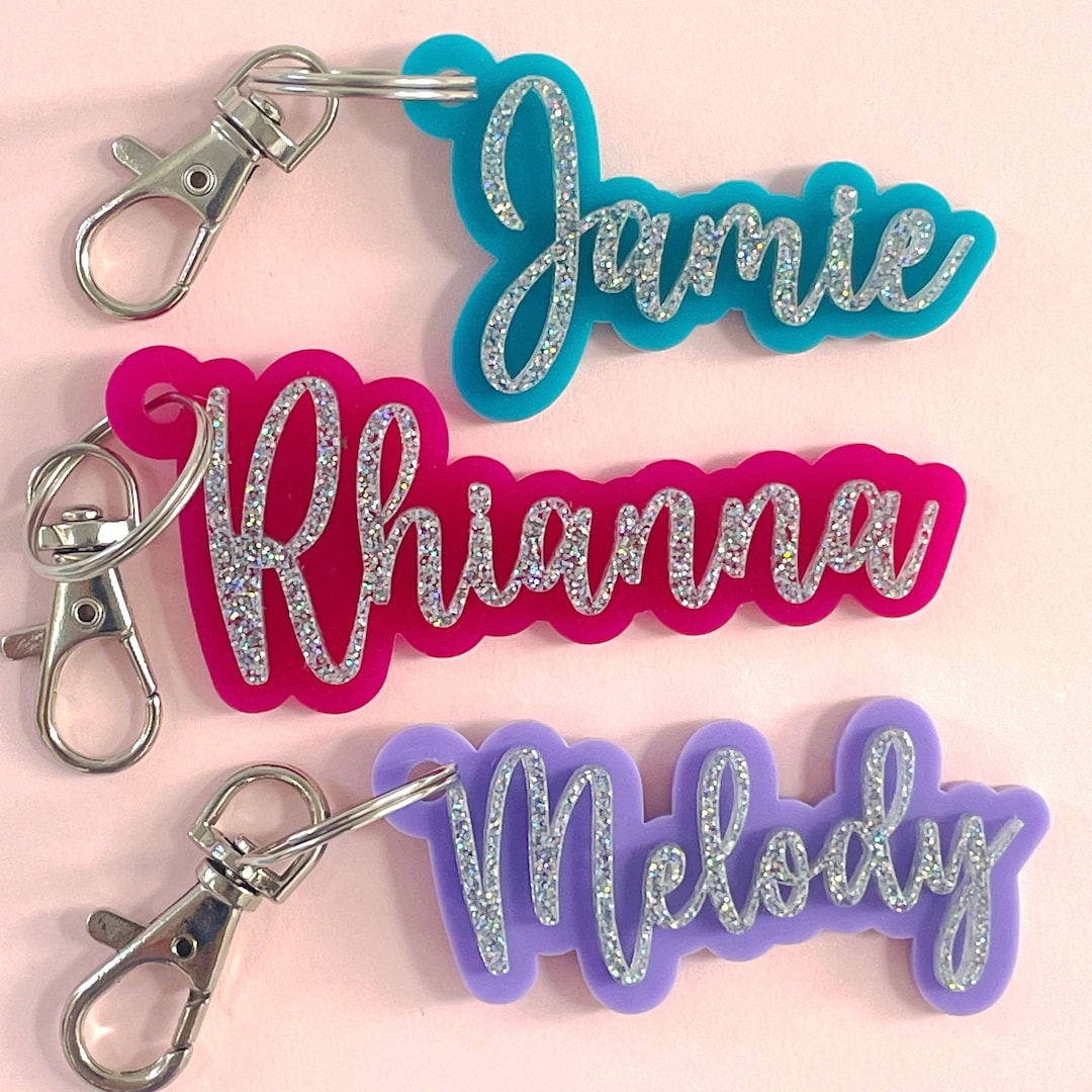 Personalised Name Bag Tag, Girls Personalised Keyring, Teen Bag Tag ...