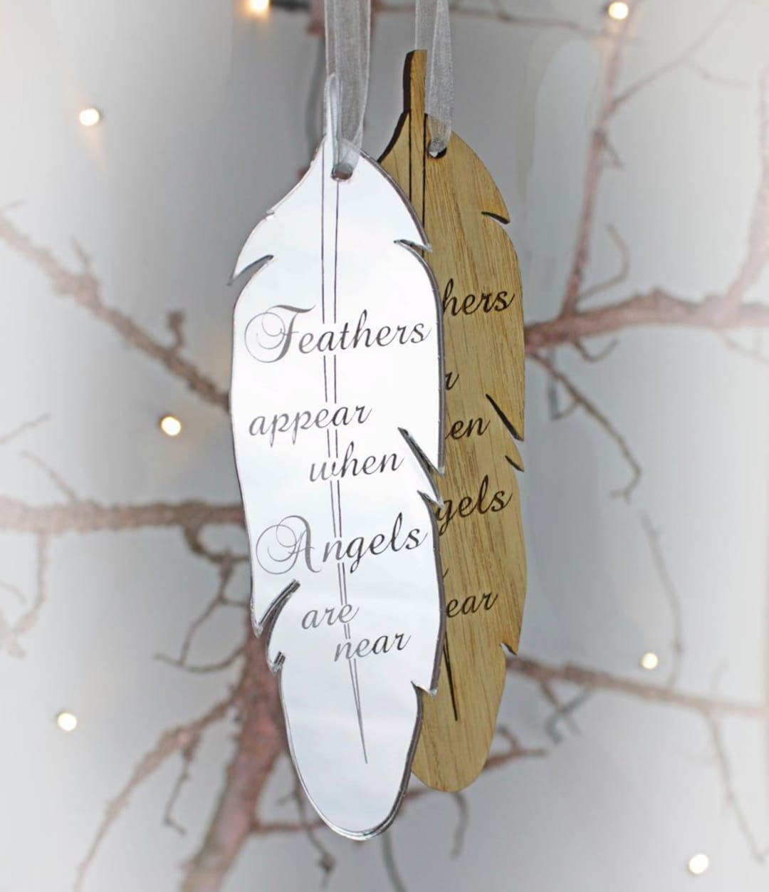 Memorial Feather Ornament, Unique Memorial Gift, Mirrored Feather ...