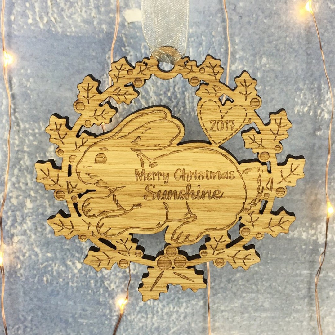 Personalised Rabbit Christmas Ornaments Wooden Wreath Christmas Decor ...