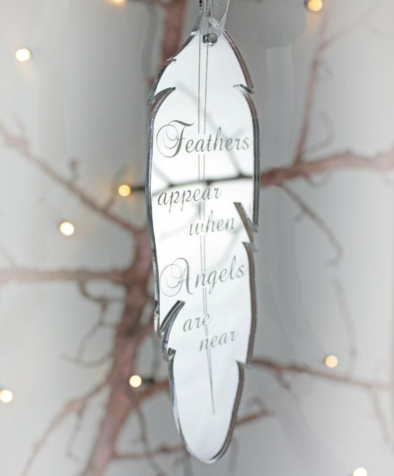 Memorial Feather Ornament, Unique Memorial Gift, Mirrored Feather ...